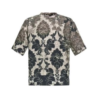 Roberto Cavalli Homme, Tops, Multicolore, Taille: XS T-shirt imprimé Broccato Noir/Blanc