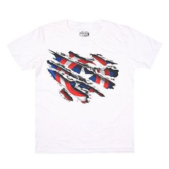 MARVEL Captain America Torn T-Shirt, Blanc, XL Homme