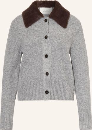 OPUS Strickjacke Dofur Mit Abnehmbarem Kunstfell-Kragen grau
