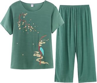 Generic Pyjamas Ensemble 2 Pièces Femme Dété Pyjama Femme T-Shirt À Manches Courtes Et 3/4 Pantacourt Tenue Dintérieur Cotton and Lin Deux Pièces Respirant Do