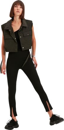 Trendyol Trendyol Damen Zwarte tip gedetailleerde gebreide panty Leggings, Schwarz, XS EU