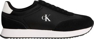 Calvin Klein Herren Runner Sneaker Retro Lace Up aus Leder, Schwarz (Black/Bright White), 40