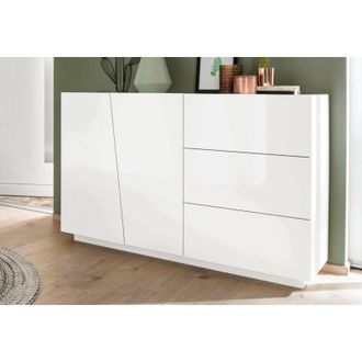 Dmora Modernes Sideboard mit 2 T&uuml;ren und 3 Schubladen, Made in Italy, K&uuml;chen-Sideboard, Wohnzimmer-Design-Buffet, 141x43h86 cm, gl&auml;nzend wei&szlig;e Farbe - Dmora