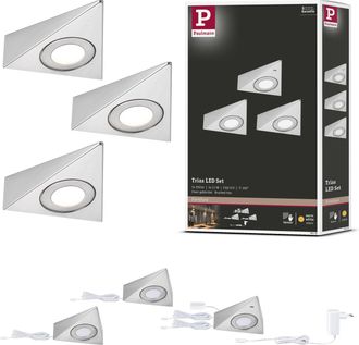 Paulmann 92125 LED Unterschrankleuchte Trias inkl. N&auml;herungsensor 3er-Set 3000K 2,7W 135x132mm 185lm Eisen geb&uuml;rstet M&ouml;belaufbauleuchte