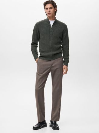 Mango Cardigan maille côtelée à zip vert foncé - Homme - XXL - MANGO MAN