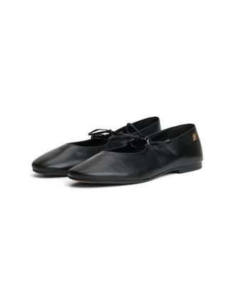 Tommy Hilfiger Leder-Ballerinas zum Schn&uuml;ren in Schwarz