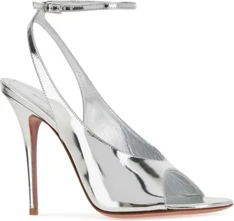 Amina Muaddi Womens Silver Leather Anok Sandals Scarpe Con Tacco High Heel Shoes