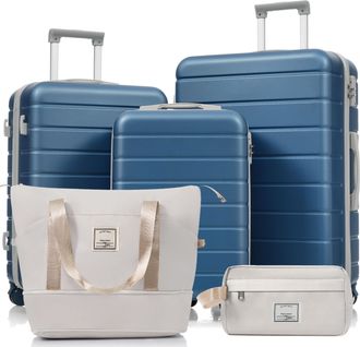 Merax ABS-Hartschalenkoffer 3-teilig (M+L+XL) | 360°-Spinnerräder Leichtgepäck-Set | Mit separater Kulturbeutel | TSA-Zahlenschloss-Sicherheitssystem (Blau)