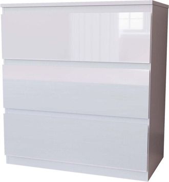 Home Discount Glinton Commode 3 tiroirs haute brillance meuble de rangement pour chambre FSC 100% H 77 x L 70 x P 40 cm, Blanc