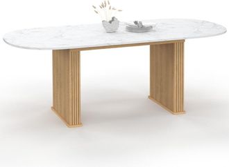 IDMarket Table &agrave; manger extensible ovale JULIETTE 6-10 personnes pieds effet lattes et plateau effet marbre ALASKA 160-200 cm