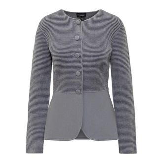 Emporio Armani Femme, Pulls, Gris, Taille: 46 FR Veste cardigan en tissu ottoman avec basque