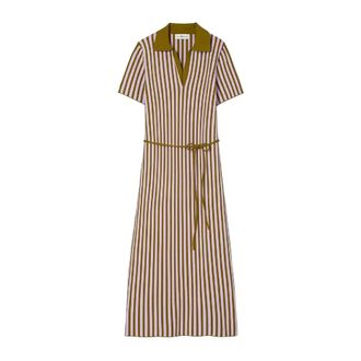 Tory Burch Femme, Robes, Brun, Taille: 36 FR Robe midi à rayures avec col