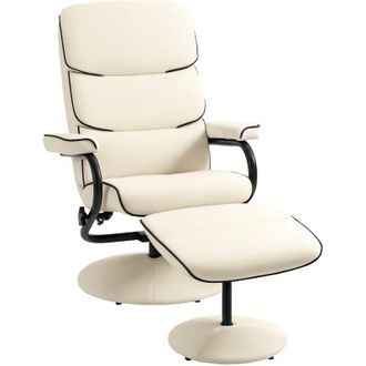 HOMCOM Fauteuil relax avec pouf - HOMCOM - si&egrave;ge pivotant &agrave; 360&deg; - dossier inclinable - polyur&eacute;thane - 75 x 84 x 100 cm - cr&egrave;me