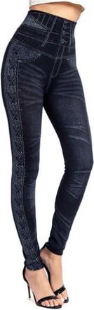 ORANDESIGNE Femme Legging Imprimés Denim et Papillons Leggings Imitation Jean Jeggings Taille Haute Slim Pantalon Moulant Collant Extensible Pantalon de Crayon Tr