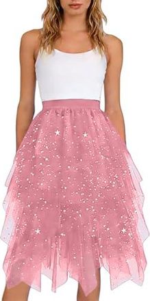 Generic Jupe en tulle longue pour femme - Jupe tutu irr&eacute;guli&egrave;re - Taille &eacute;lastique - Jupe tutu des ann&eacute;es 80 - Tenue de f&ecirc;te &agrave; paillettes - Costume de rave - 