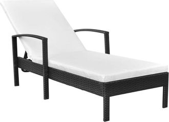 vidaXL Vidaxl - Chaise longue avec coussin R&eacute;sine tress&eacute;e Noir