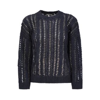 Brunello Cucinelli Kabel- und Mesh-Jute- und Baumwolljersey - - Knitwear - Damen - Blau - M