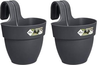 ELHO Vibia Campana Easy Hanger S 21 - Übertopf für Balkon & Außen - Ø 20.5 x H 26.5 cm - Schwarz/Anthrazit (Packung mit 2)