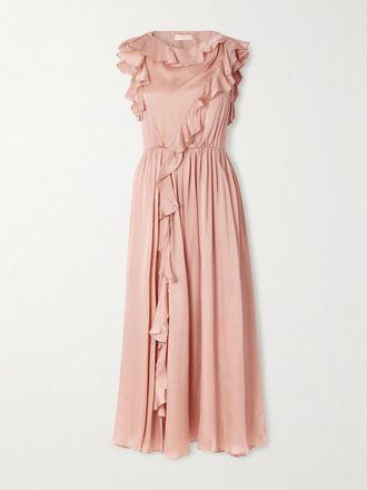 Ulla Johnson Robe Midi En Satin De Soie À Volants Et À Drapé Saanvi - Neutres