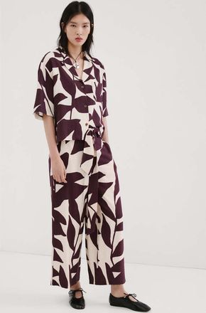 Mango Pantalon droit imprim&eacute; &eacute;cru - Femme - XXS - MANGO