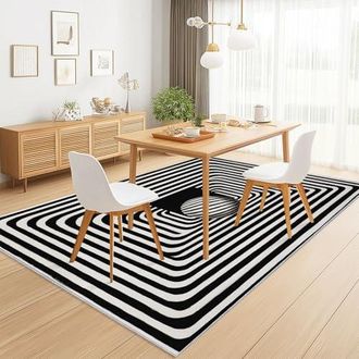 Generic Tapis Imprim&eacute; Composition Labyrinthe Chemin pour Salon Chambre D&eacute;coration de la Maison - Noir et Blanc Flanelle Antid&eacute;rapante Tapis Salon de Sol paill