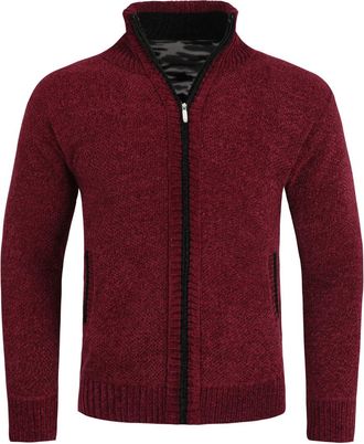 AlltheMen Herren-Cardigan mit Rei?verschluss, Stehkragen und gefuttertem Grobstrickpullover Rot