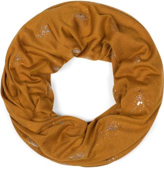 styleBREAKER Damen Loop Schal mit Glitzer und Pailletten Punkte, Schlauchschal, Tuch 01017075, Farbe:Cognac