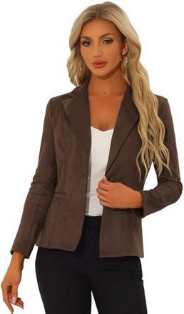 Allegra K Blazer en Faux Daim pour Femme avec col à Revers et Manches Longues Café XL