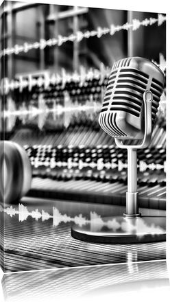 Pixxprint Monocrome, Musikstudio, Größe: 80x60cm, Leinwandbild, fertig gespannt, Wandbild, Dekoration, Kunstdruck, kein Poster