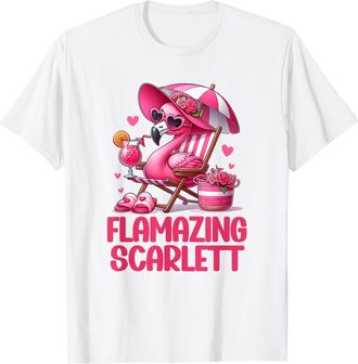 BDAZ Flamazing Scarlett Pink Flamingo Tropical Beach Trip Damen T-Shirt