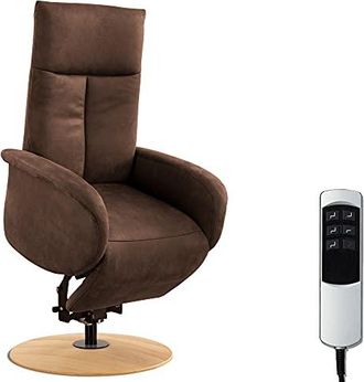 Cavadore TV-Sessel Juba mit Akku / Fernsehsessel mit Aufstehhilfe + elektrisch verstellbarer Relaxfunktion / 2 E-Motoren / 75 x 112 x 82 / Lederoptik, Dunkelbr