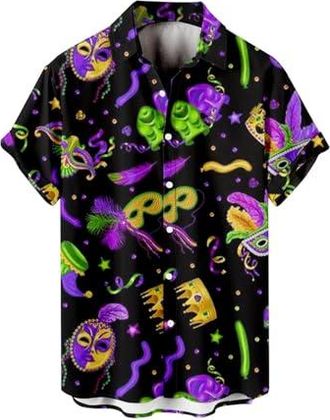 Generic Costume de carnaval pour homme - Chemise &agrave; manches courtes - Chemise de loisirs avec boutonni&egrave;re - Chemise de vacances &agrave; revers - V&ecirc;tement de f&ecirc;te - B