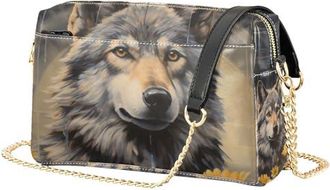 Mnsruu Sac à bandoulière vintage en cuir pour femme, motif loup et tournesol