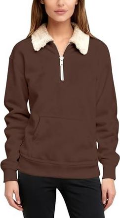 Generic Sweats &agrave; capuche &agrave; demi-fermeture &eacute;clair pour femme - Tendance - Manches longues - Automne - Hiver - Tenue de surv&ecirc;tement - Manteau long - Veste dauto