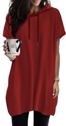 Dokotoo Sweat Femme Capuche Manches Courtes Sweats Loose Printemps été Sweatshirts Couleur Unie Chic et Elegant Classique Pull Haut pour Femmes Tops Tunique T