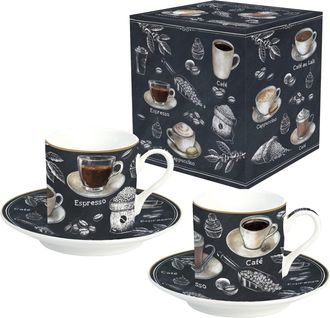 Easy Life Set mit 2 Kaffeetassen, 7,5 cl, aus Porzellan, Barista