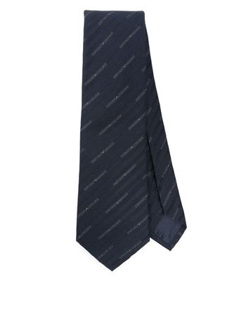 Emporio Armani cravate en soie &agrave; logo jacquard - Bleu