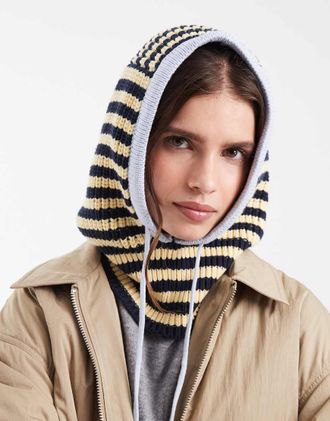Tommy Jeans Strickm&uuml;tze mit Schriftzug-Logo und gelbem Streifen