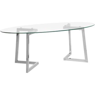 Beliani Table Basse Ovale avec Plateau en Verre et Cadre en M&eacute;tal Argent&eacute; au Style Moderne et Glamour Beliani