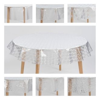 Laro Ø 140 cm Premium Line Transparente Tischdecke rund - PVC Kunststoff - Wasserdicht & abwischbar, Muster:Diamantkaro Klar Transparent, Größe: Rund 140cm