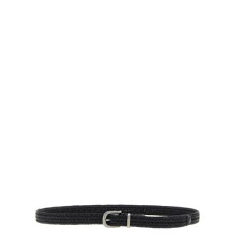Brunello Cucinelli Femme, Accessoires, Noir, Taille: S Stretch Braided Leather Belt