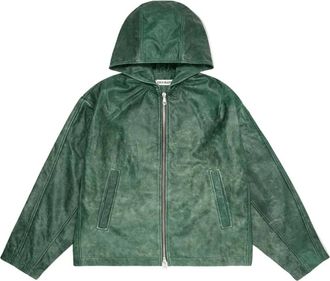 Cole Buxton Homme, Vestes, Vert, Taille: L Veste en cuir &agrave; capuche