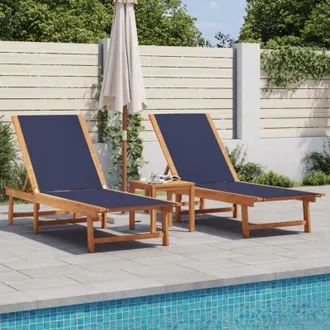 vidaXL Vidaxl - Sonnenliegen 2 Stk. mit Tisch Blau Massivholz Akazie Textilene