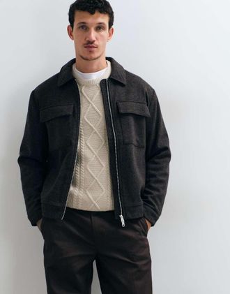 Only & Sons Wolljacke mit Kragen und Rei&szlig;verschluss in Dunkelgrau