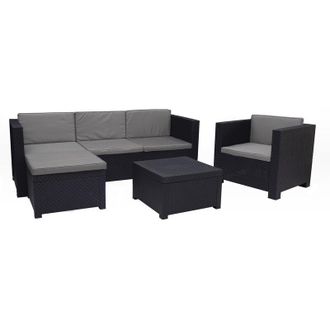 PEGANE Pegane - Salon de jardin ext&eacute;rieur de 5 places en r&eacute;sine tress&eacute;e (1 Fauteuil + 1 canap&eacute; dangle + 1 table basse)
