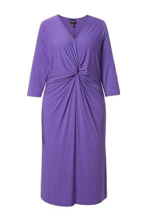 Ulla Popken Maxikleid Midikleid A-Linie V-Ausschnitt 3/4-Arm Taschen