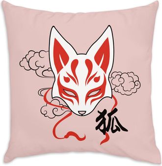 Fabulous Kissen aus Samt, Rosa, Kitsune Fuchs, Japan, Asien, Manga, 40 x 40 cm, samtige Haptik, inkl. Bezug und Kissen