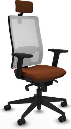 Piqueras y Crespo Drehbarer Schreibtischstuhl ohne Rollen mit 2D-Armen, h&ouml;henverstellbare Lendenwirbelst&uuml;tze und h&ouml;henverstellbares Kopfteil, Wei&szlig;/Braun