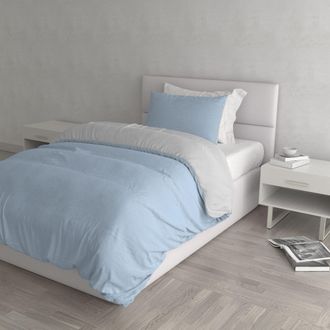 Italian Bed Linen Natural Color Doubleface Bettbezug, Hellblau/Hellgrau, Einzelne