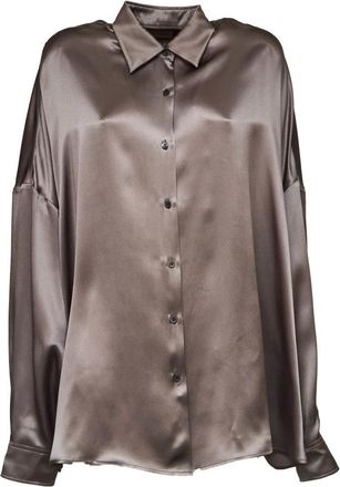 Dries Van Noten Femme, Blouses et Chemises, Gris, Taille: 40 FR Chemise en satin de soie stretch